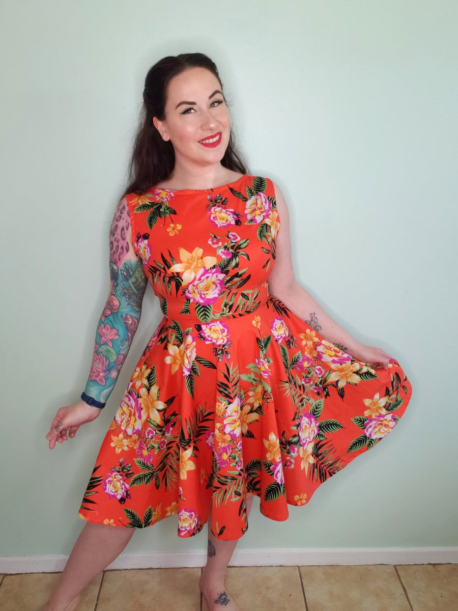 Audrey Dress in Orange Tropical Floral – Vivacious Vixen Apparel